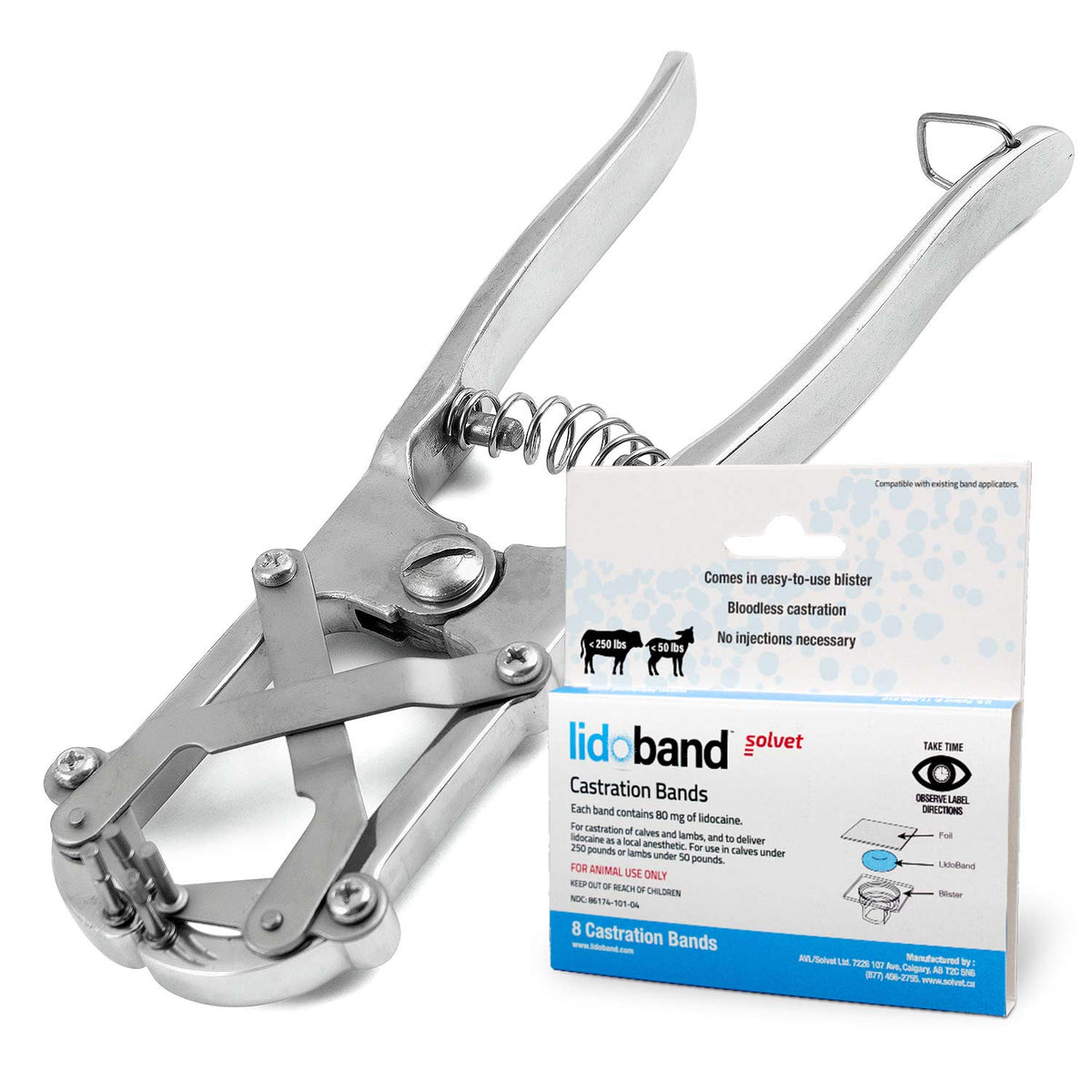 Jeffers Band Castration Tool with LidoBand Lidocaine Castration Bands ...