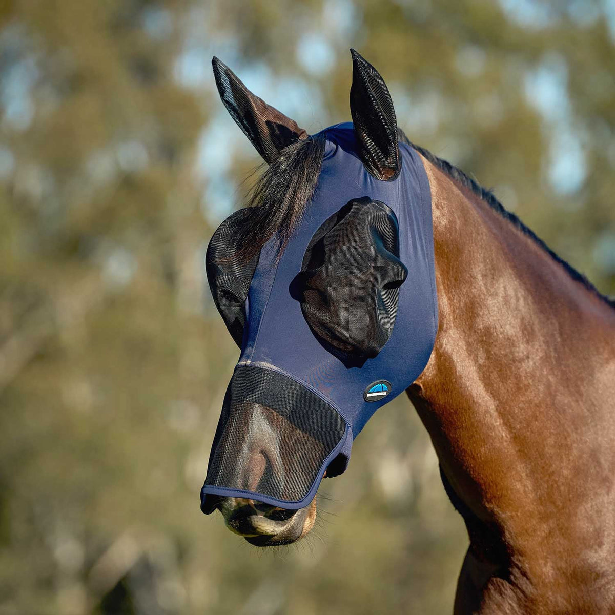 WeatherBeeta ComFITec Luxe Stretch Fly Mask with Ears & Nose, Navy ...