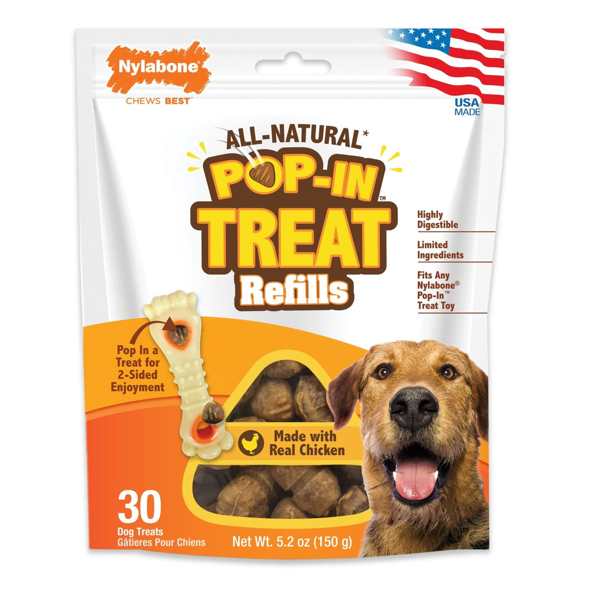 Nylabone Pop-In Dog Treat Refills for Treat Toy Combo, Chicken Flavor ...