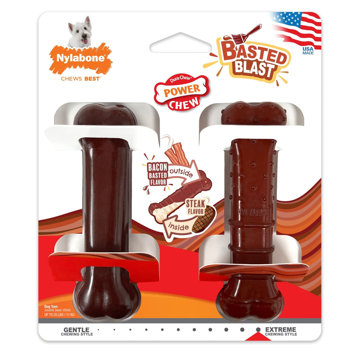 Nylabone Basted Blast Dual Flavored Power Chew, Bacon Basted Steak ...