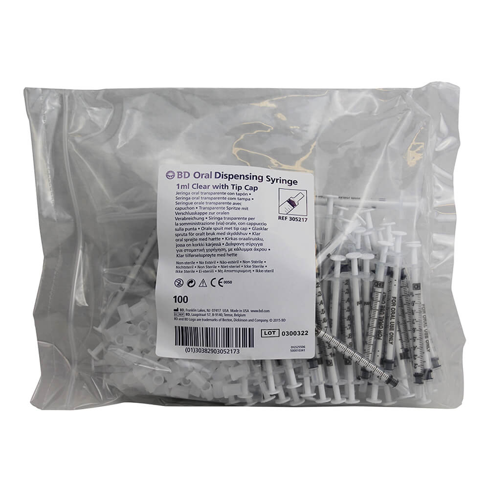 BD Oral Dispensing 1 mL Syringe, Clear with Tip Cap, 100 ct — Lambert ...