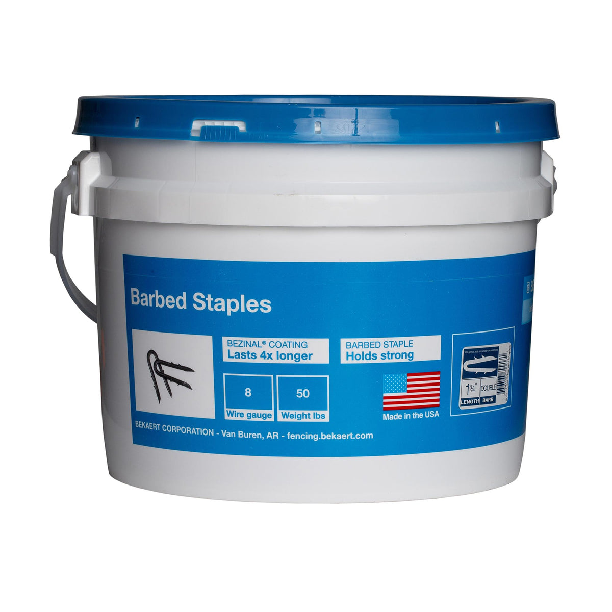 Bekaert 1.75" 8 ga Double Barbed Staples, 50 lbs Bucket — Lambert Vet ...