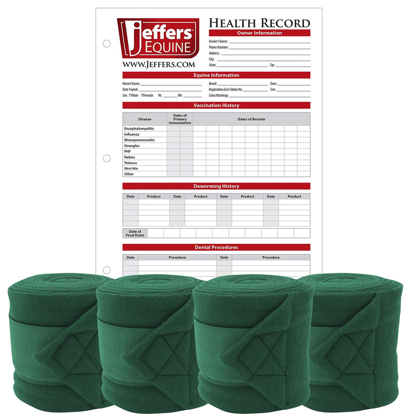 Jeffers Horse Fleece Polo Wraps Kit (Reusable Set of 4 + Equine Health ...