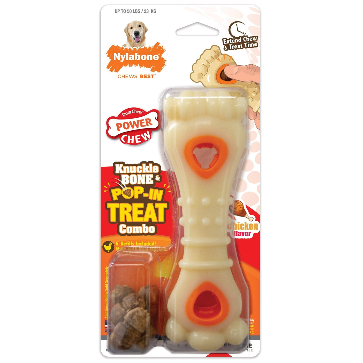 Power Chew Knuckle Bone & Pop-In Treat Toy Combo, Chicken, Large/Giant ...