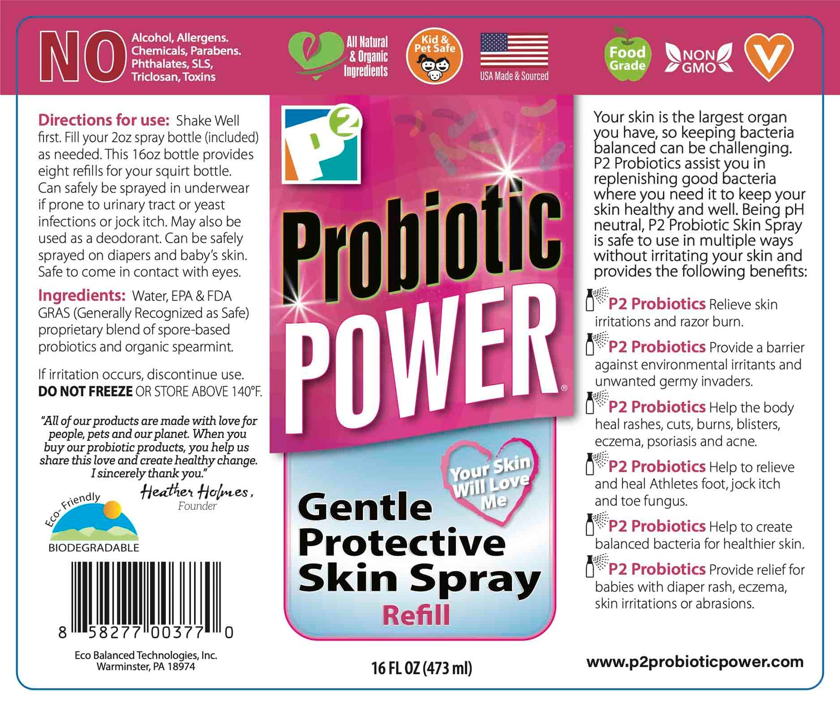 P2 Probiotic Power - Probiotic Power Skin Spray Refill 16 oz ...