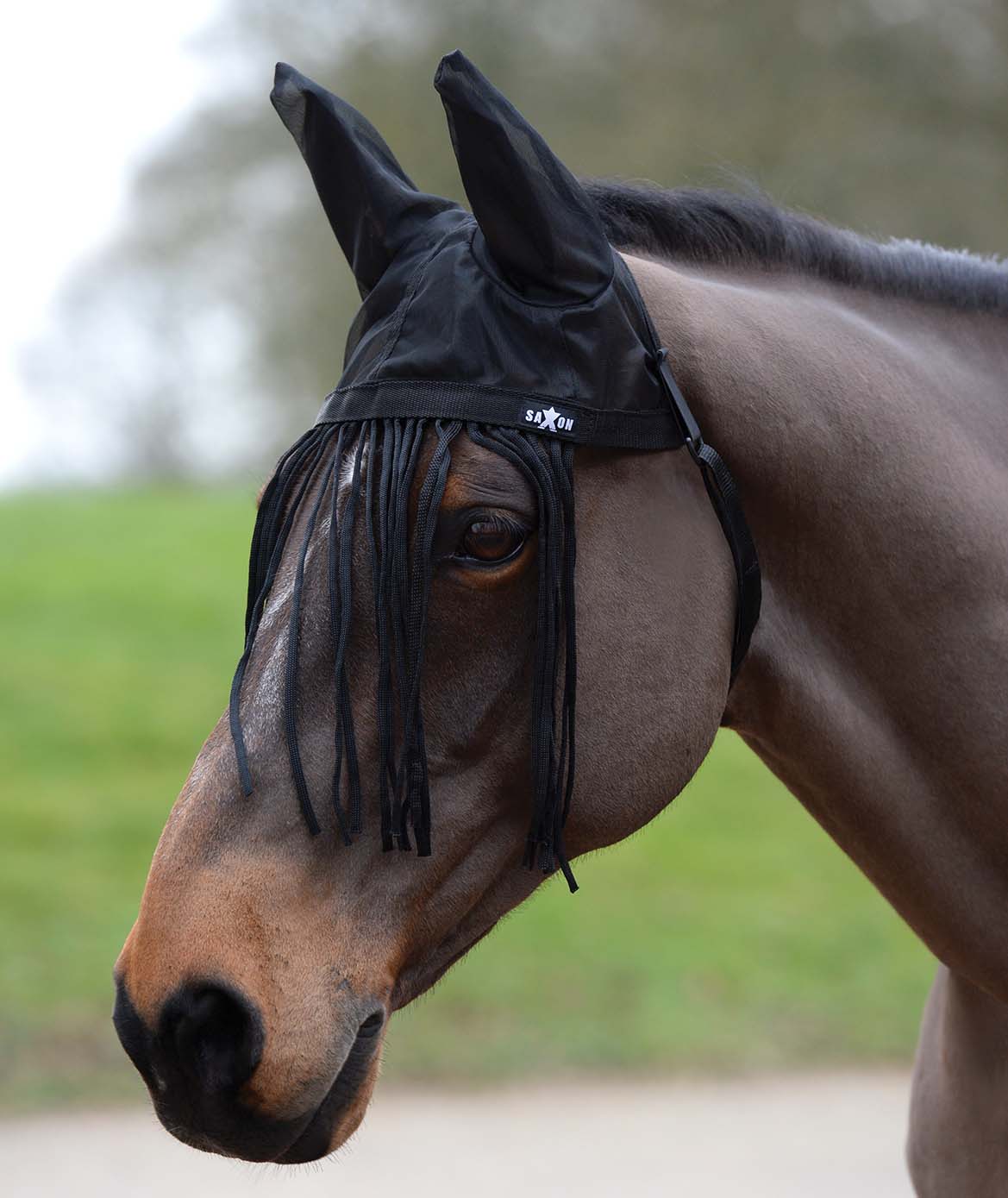 Saxon Fly Fringe Bonnet with Ears, Black — Lambert Vet Supplies