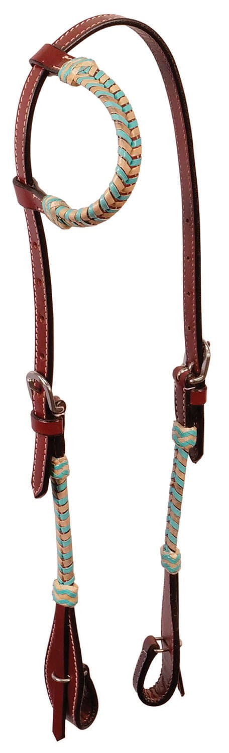 Turquoise Rawhide Laced One Ear Headstall for Horses — Lambert Vet Supplies