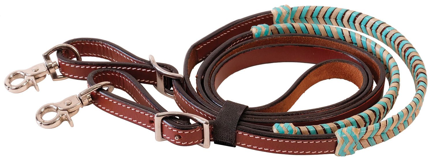 Turquoise Rawhide Laced Roping Rein, 7' — Lambert Vet Supplies
