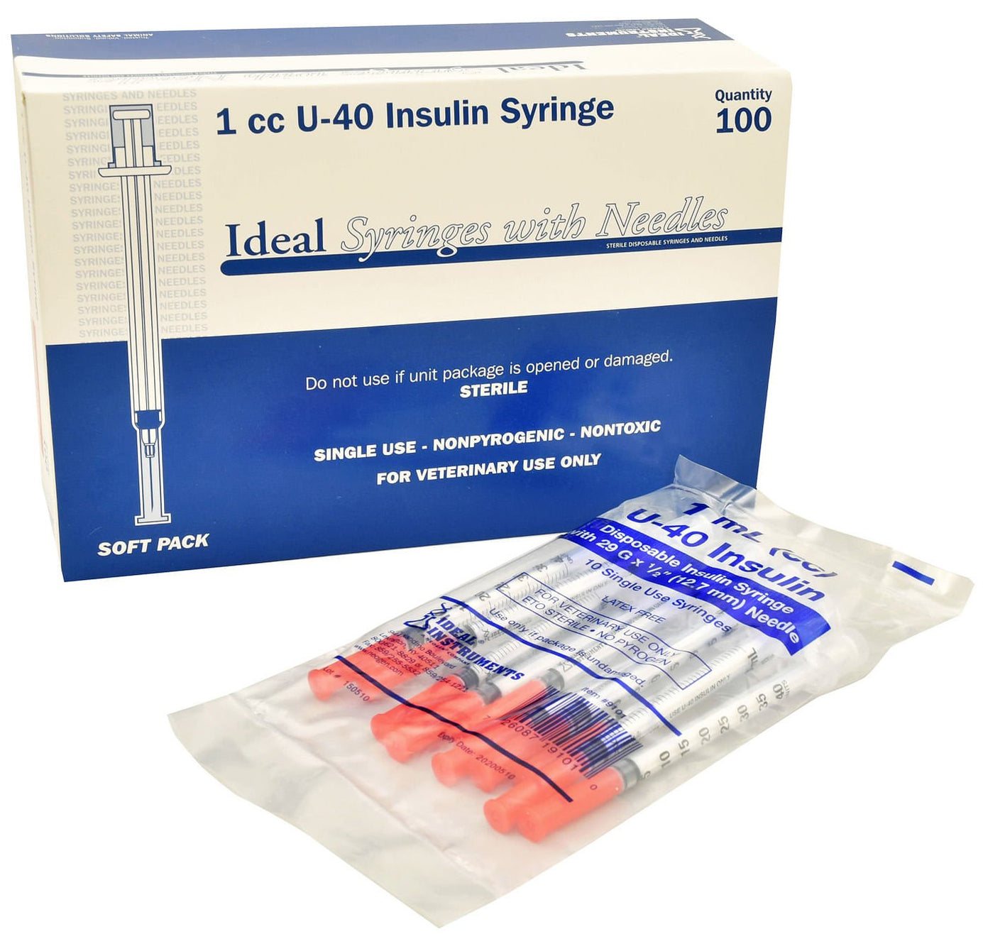 U-40 Insulin Syringes with Needles | Box of 100 Veterinary Syringes ...